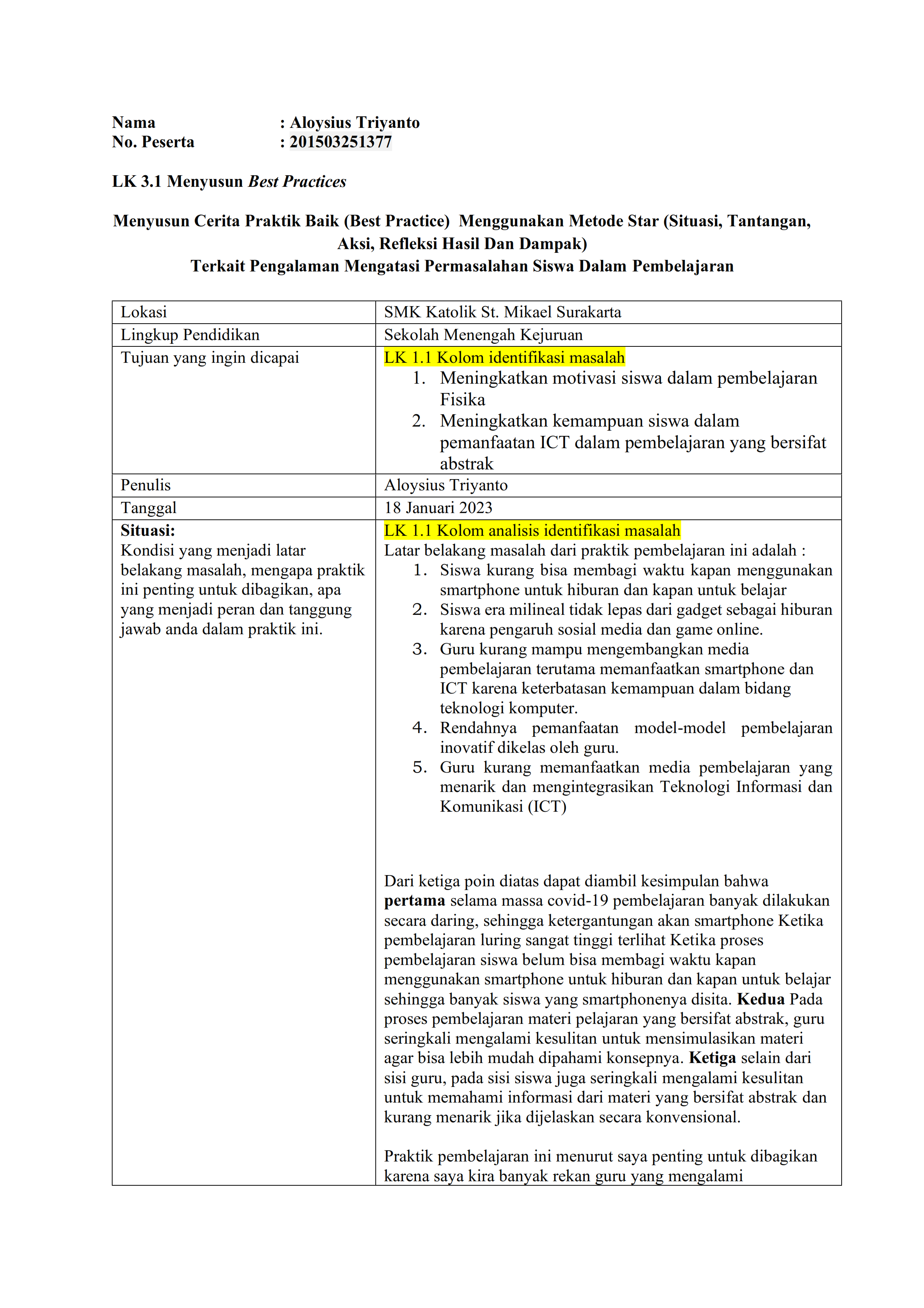Menyusun Best Practice Menggunakan Metode Star